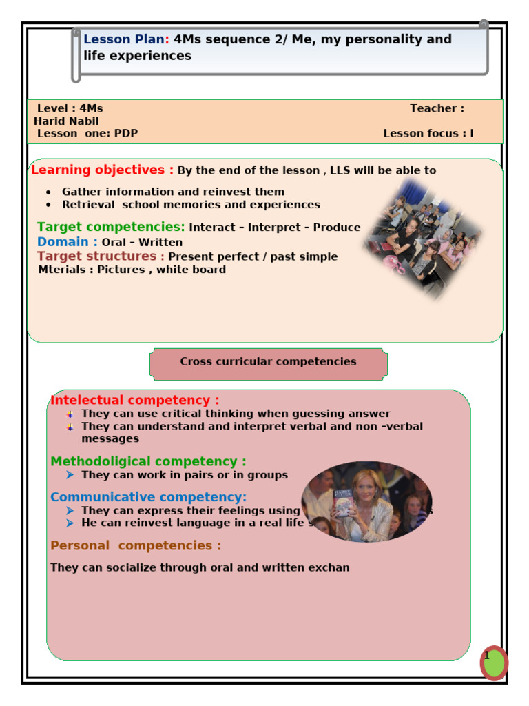 Lesson Plan: Exploring Identity and Dreams | PDF | J. K. Rowling ...