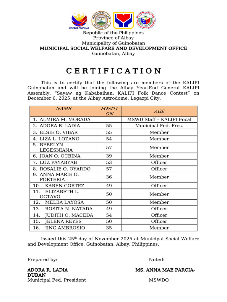 KALIPI Certification (December Folk Dance) | PDF