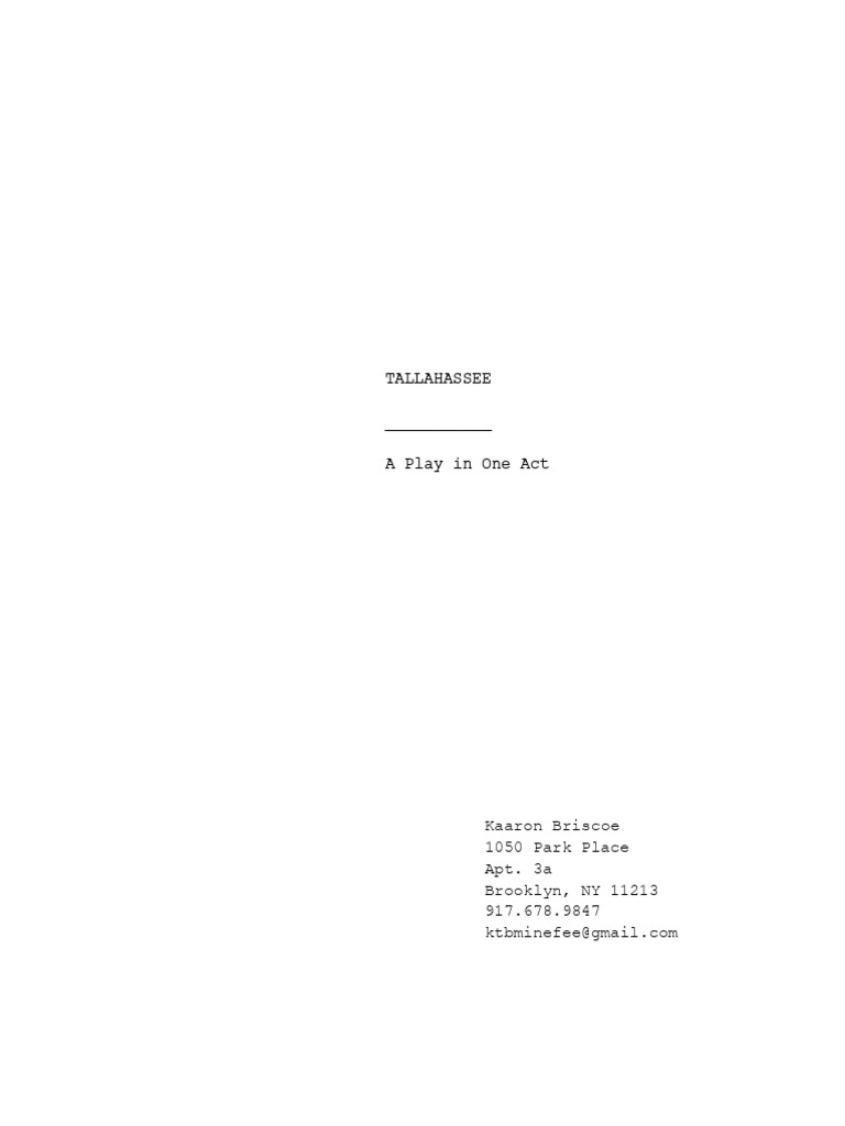 Tallahassee: A One-Act Play Script | PDF