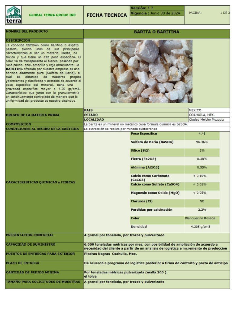 Ficha Tecnica Barita Coah Muz GT | PDF