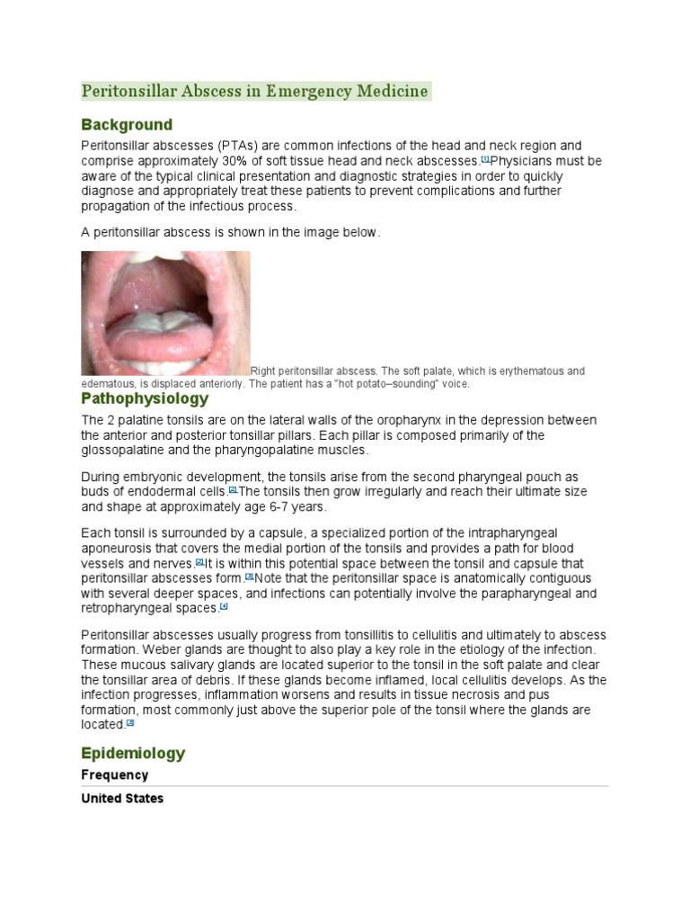 Peritonsillar Abscess in Emergency Medicine | PDF | Health Sciences ...