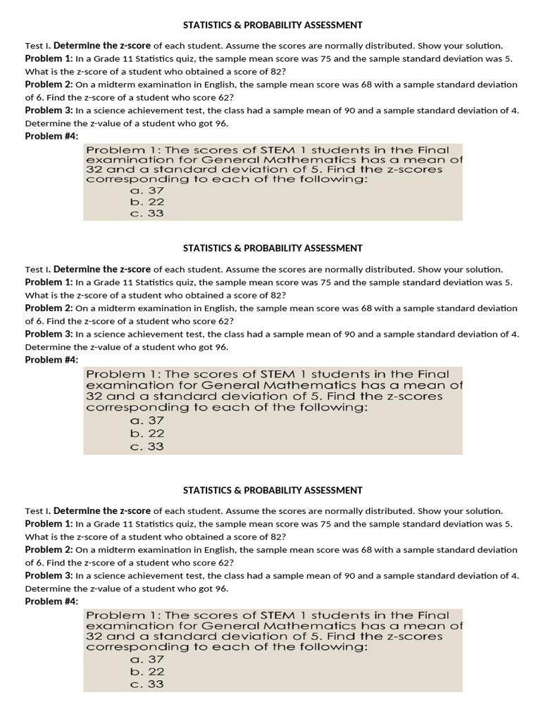 STATISTICS quiz on z-score & areas using z-table | PDF | Standard Score | Statistics
