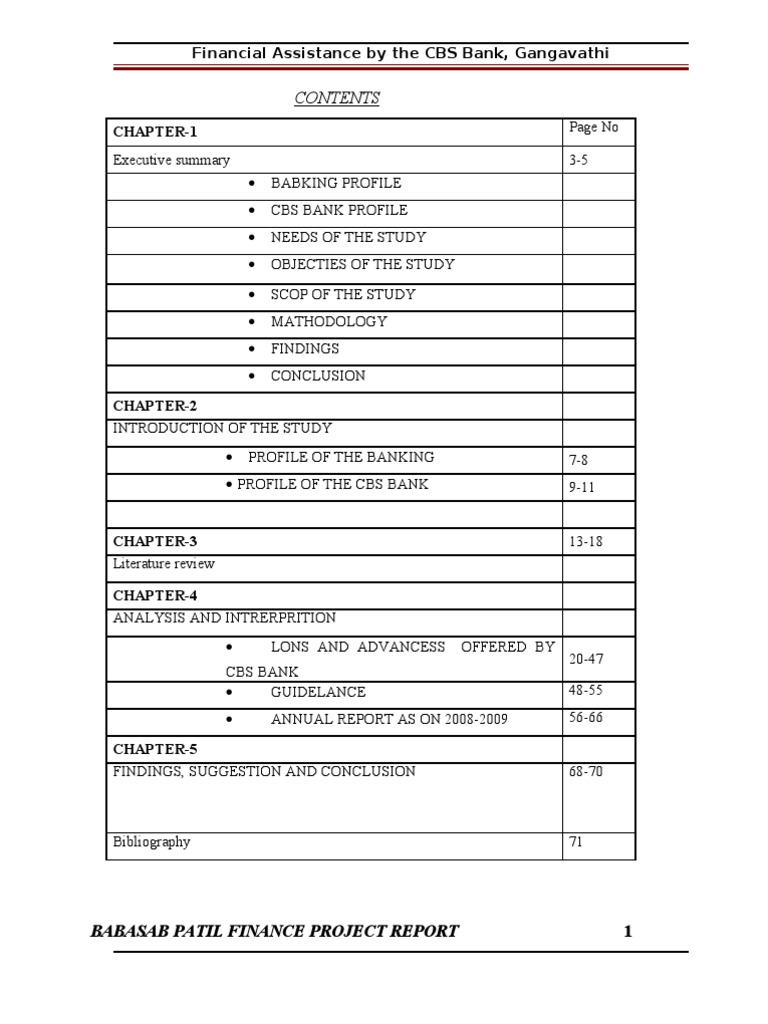 Financial Assistance by The Cbs Bank Mba Finance Project Report | PDF ...
