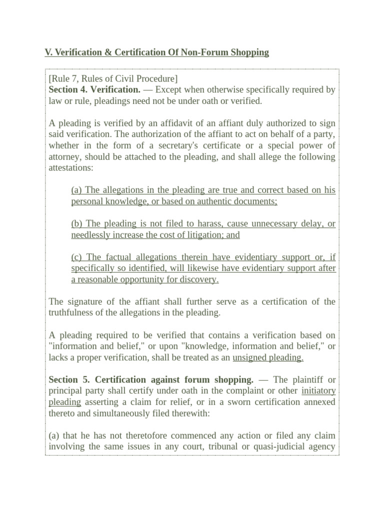Verification & Non-Forum Shopping Guide | PDF | Affidavit | Pleading