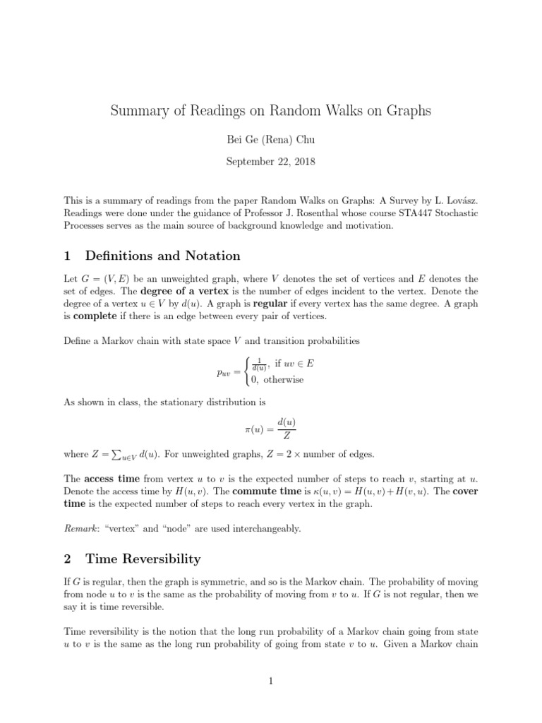 Overview of Random Walks on Graphs | PDF | Vertex (Graph Theory ...