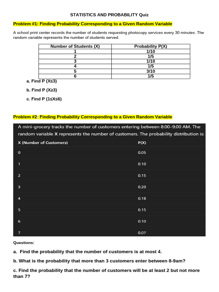 Probability and Mean Calculations Quiz | PDF | Expected Value | Odds