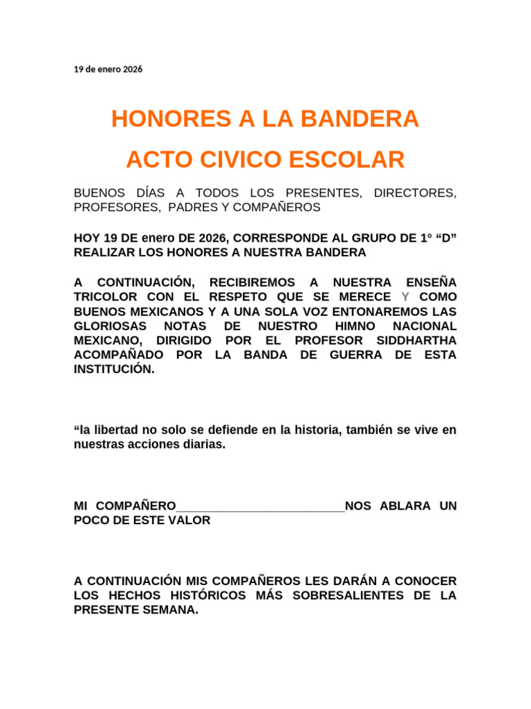 19 de Enero Hores a La Bandera | PDF | México | Escuelas
