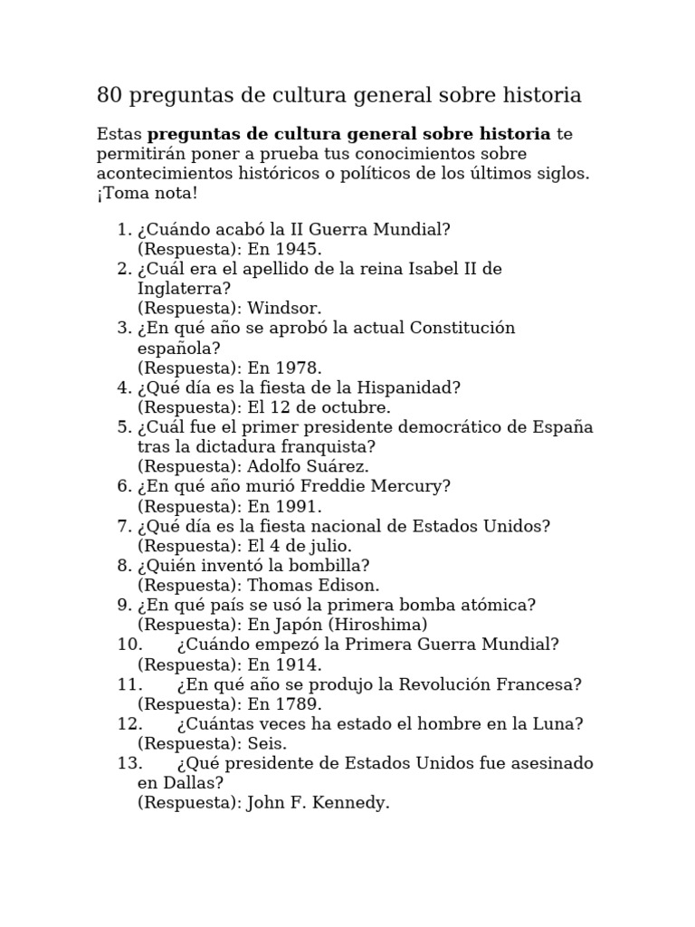 510 Preguntas de Cultura General | PDF | Pinturas | Asia