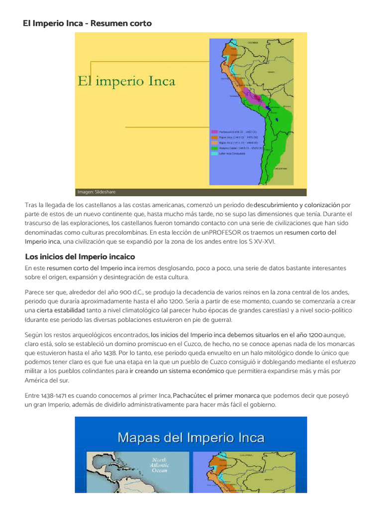 El Imperio Inca - Resumen Corto - Unprofesor.com | PDF | Imperio Inca