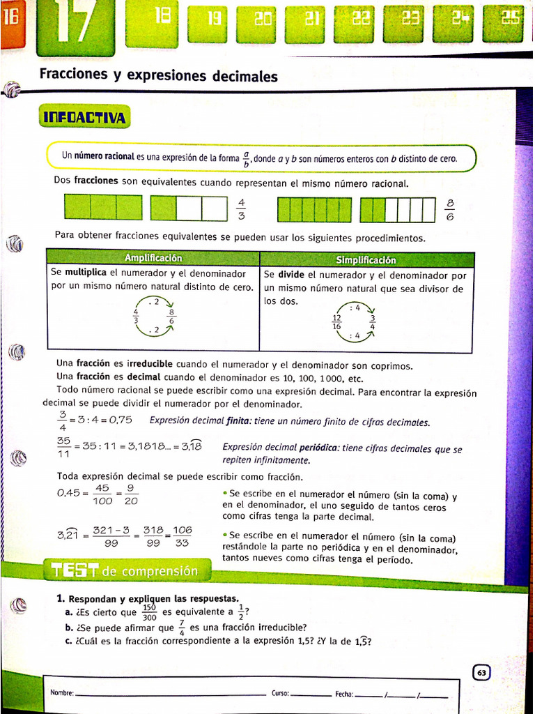 1° INFO Ejercicio 7 Numeros racionales | PDF