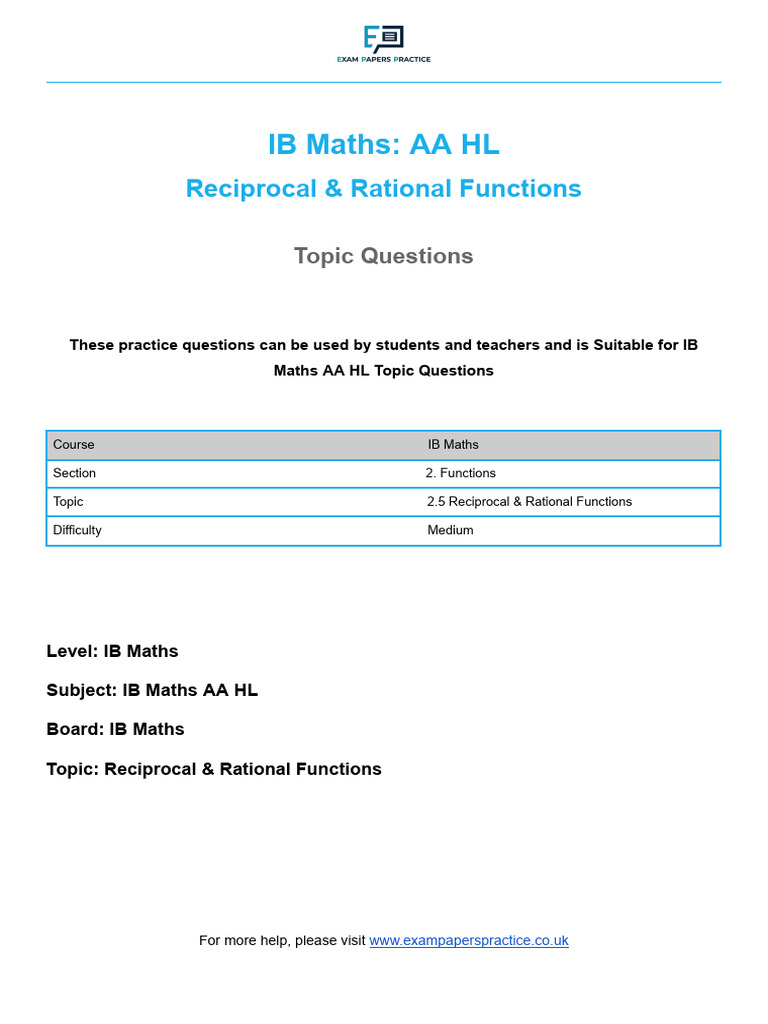 Reciprocal Rational Functions 260115 093144 | PDF
