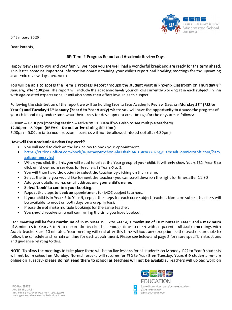 Term 1 Progress Report & Review Days | PDF