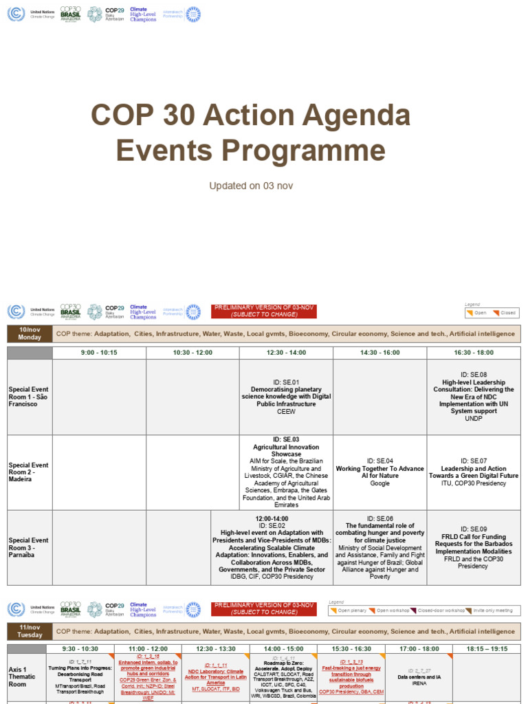 COP 30 Action Agenda Events Schedule | PDF | United Nations Environment ...