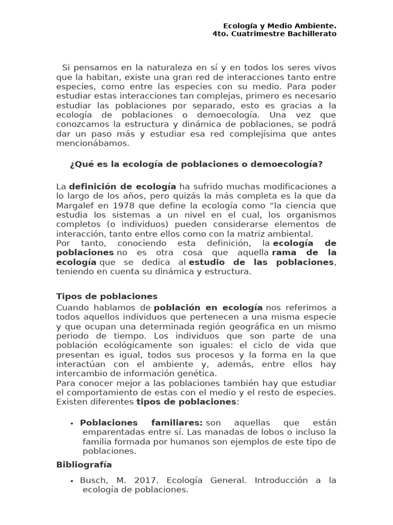 Ecología de Poblaciones: Conceptos Clave | PDF | Ecología | Entorno natural