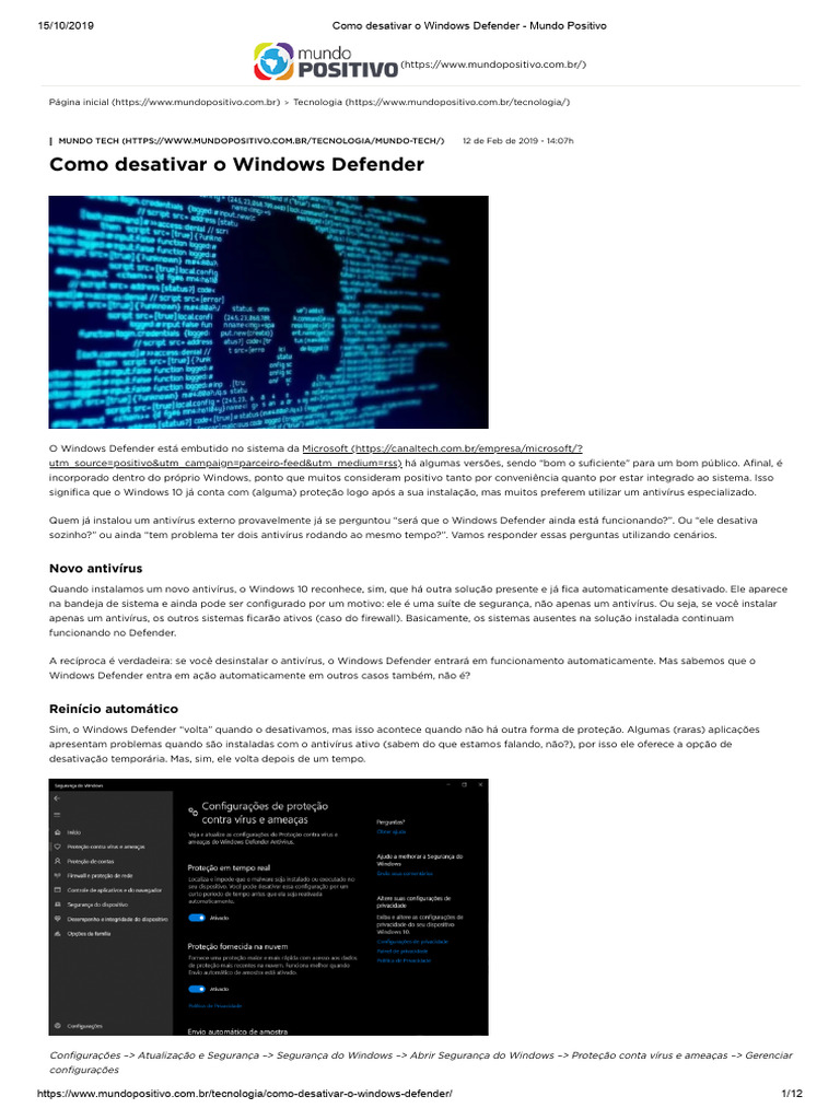 Como Desativar o Windows Defender | PDF | Windows 10 | Registro do Windows