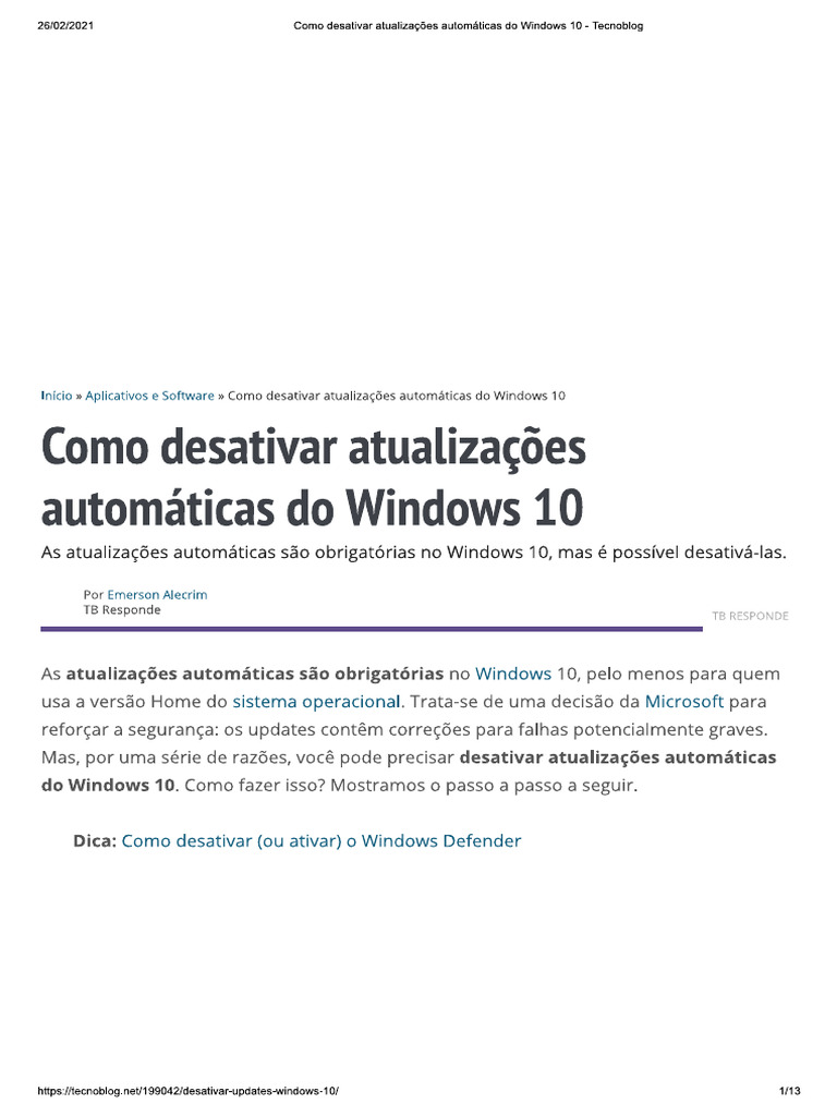 Desativar Permanentemente Windows Update Windows 10 | PDF
