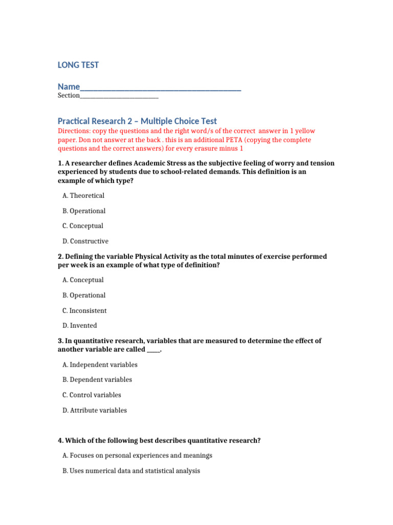 Long-Test-in-Practical-Research-2-q3 | PDF | Statistics | Scientific Method