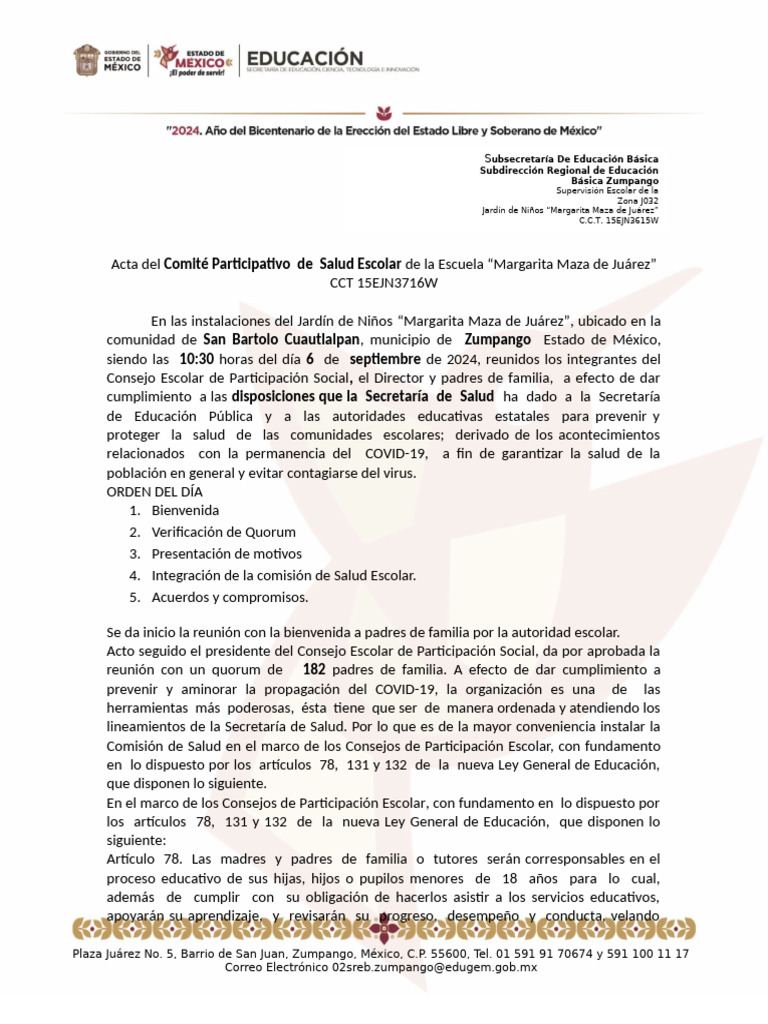 Comite Participativo de Salud Escolar (1) | PDF | Educación de la ...