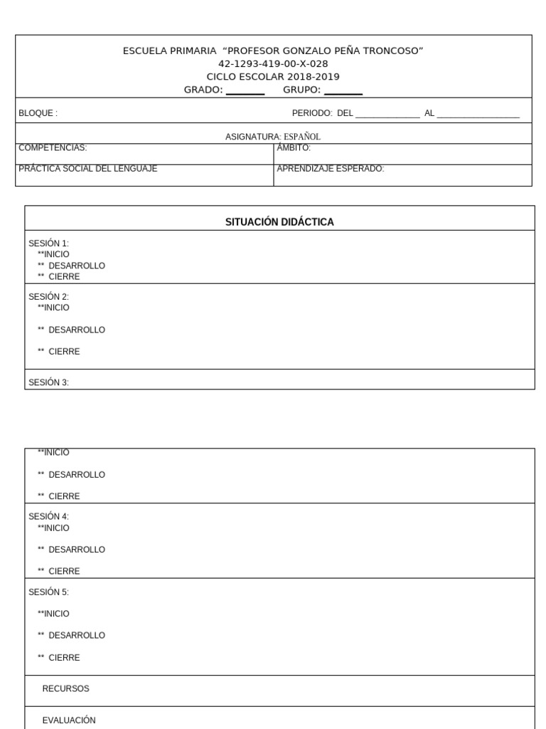 Plan de Clases para Primaria 2018-2019 | PDF | Educación primaria ...
