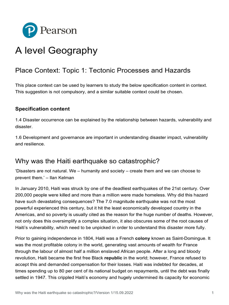 Geo Paper 1 Haiti Case Study | PDF | Haiti | Earthquakes