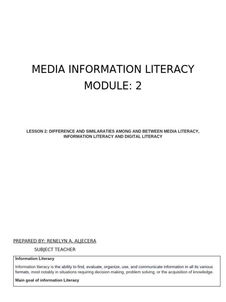 Media vs. Information Literacy Explained | PDF