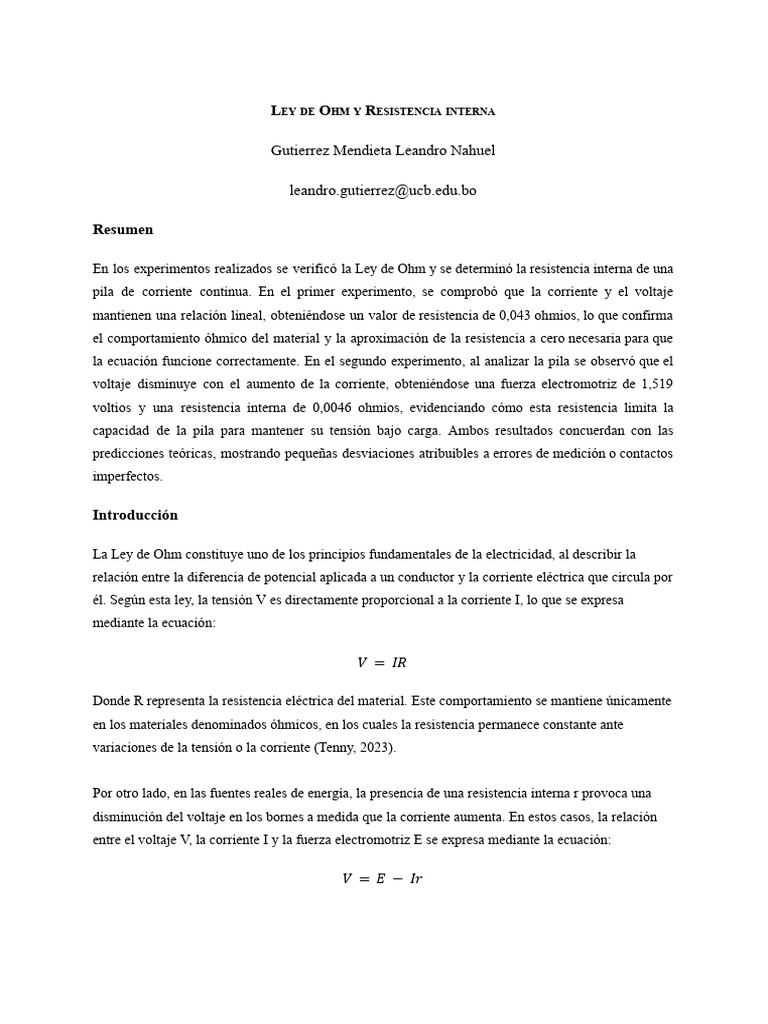 Copia de Ley de Ohm y Resistencia Interna LABO | PDF | Resistencia ...