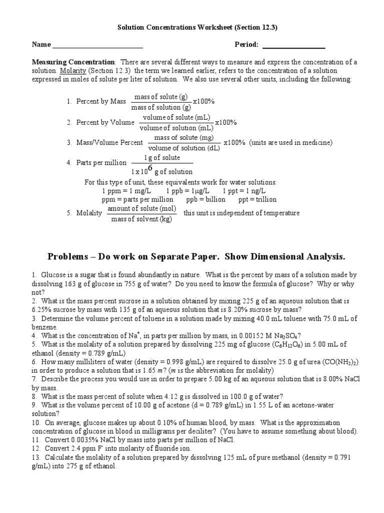 Concentrations Worksheet | Download Free PDF | Parts Per Notation ...