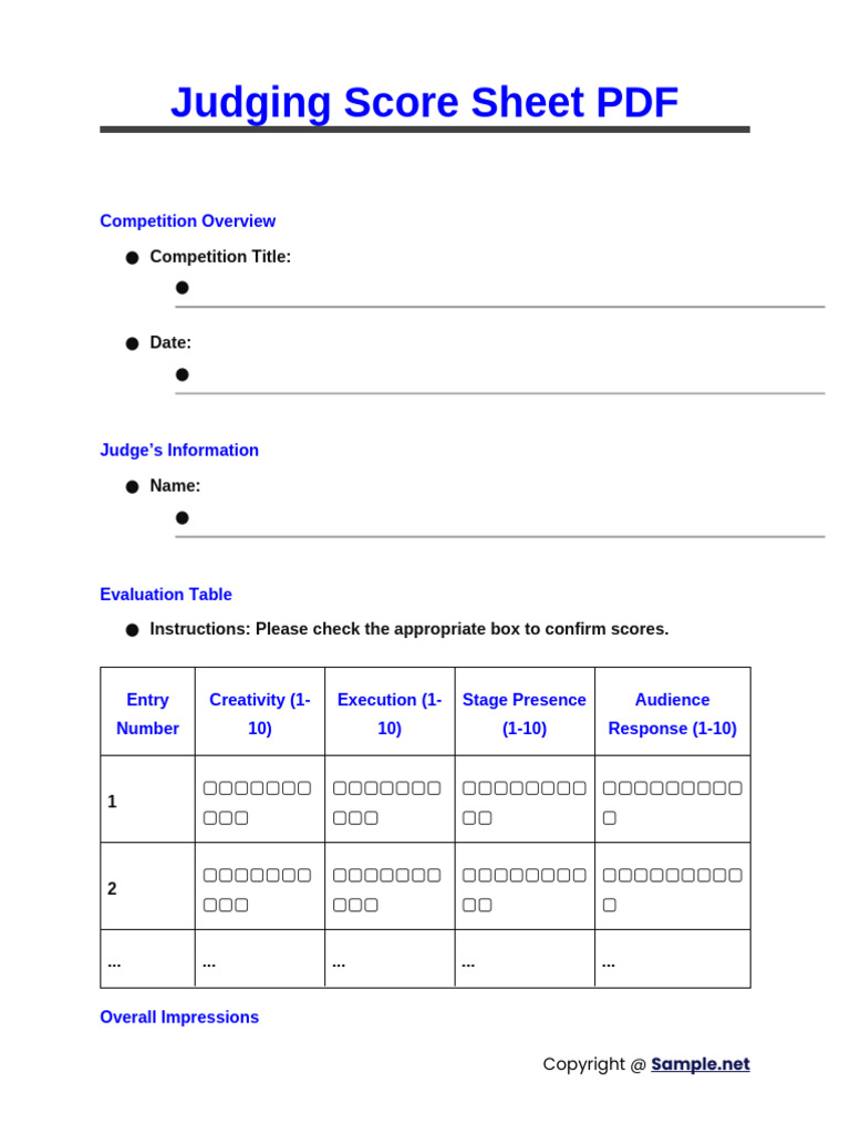 Competition Judging Score Sheet PDF | PDF