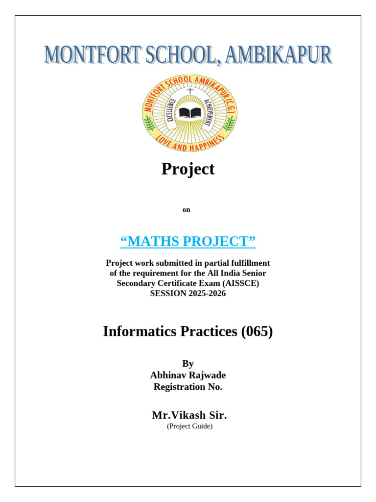 Maths Project Front Page | PDF | Educational Stages