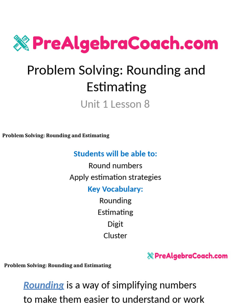 1 8 Slide Show Problem Solving Rounding and Estimating | PDF | Rounding ...