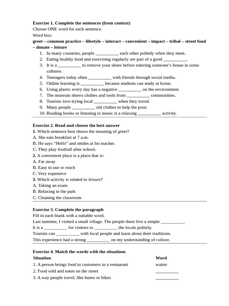 Vocabulary Exercises for Language Learning | PDF