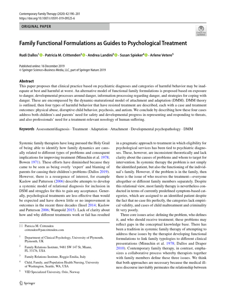 Family Functional Formulations in Therapy | PDF | Attachment Theory ...