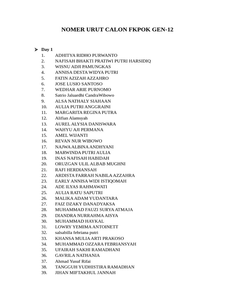 Nomer Urut Calon Fkpok Gen | PDF