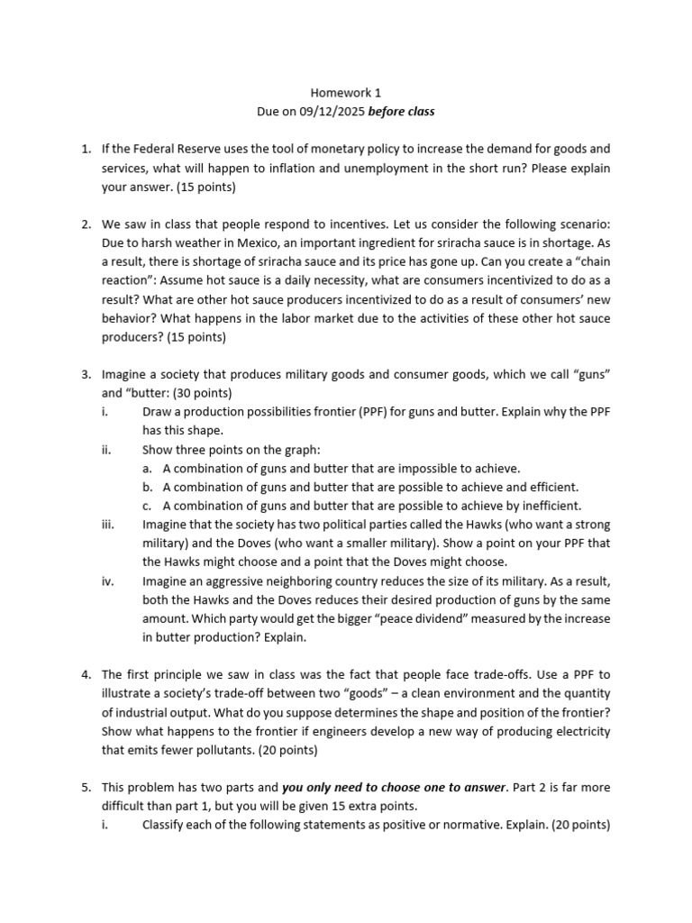 Economics Homework: Monetary Policy & Trade-offs | PDF | Inflation ...