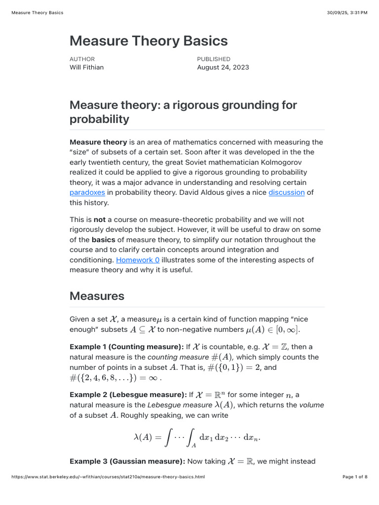 Measure Theory Basics | PDF | Measure (Mathematics) | Set (Mathematics)