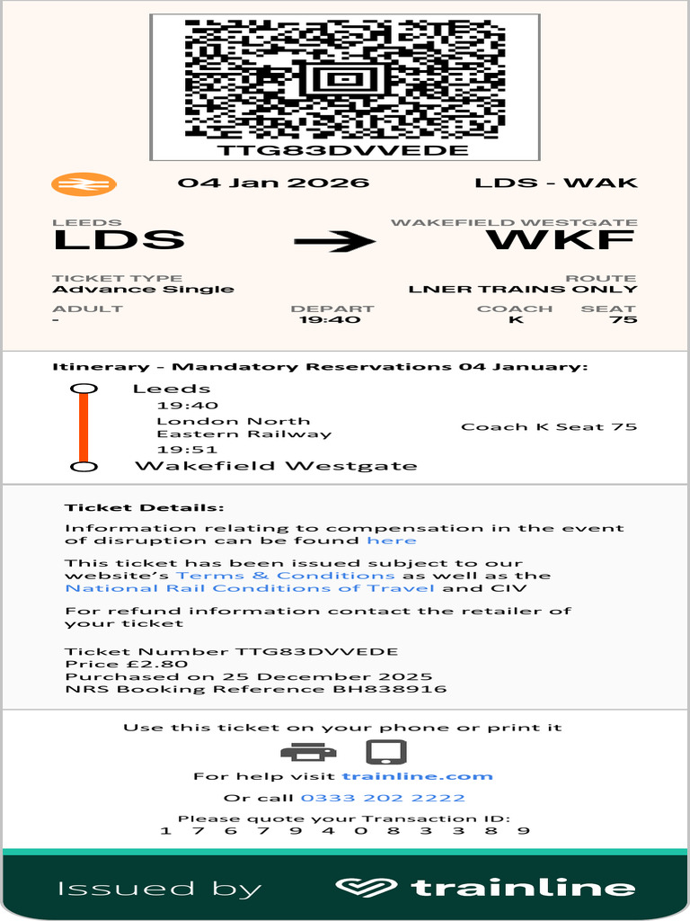 Leeds WakefieldWestgateorWakefieldKirkgate 04 Jan 2026 | PDF