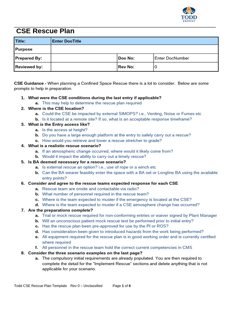Confined Space Rescue Plan Guide | PDF | Occupational Safety And Health ...