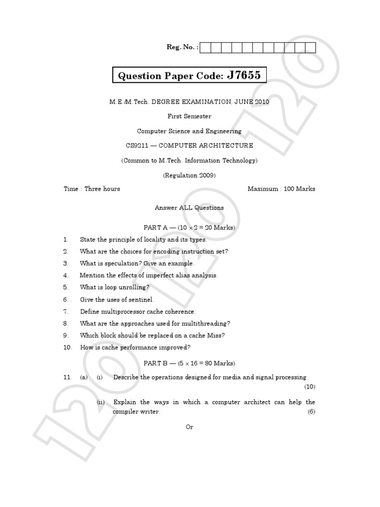 Computer Architecture Question Anna University | PDF