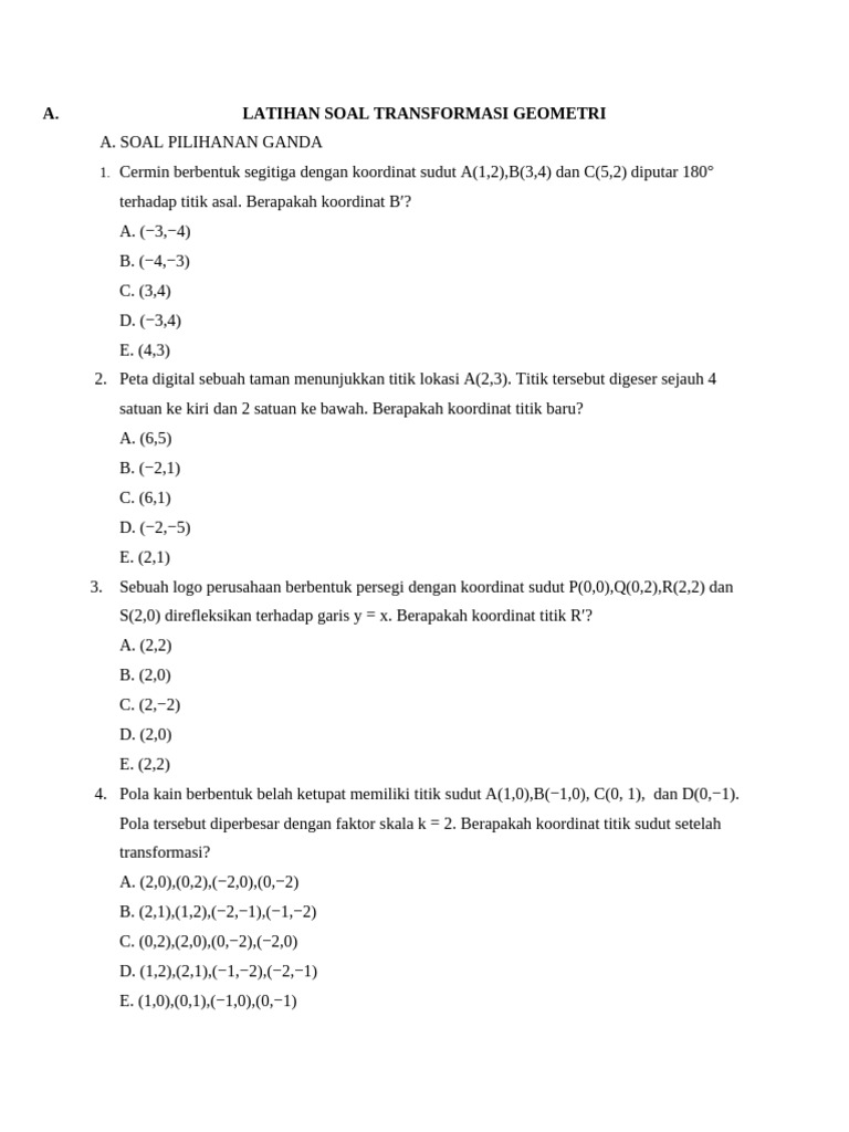 Latihan Transformasi Geometri Soal Pilihan | PDF
