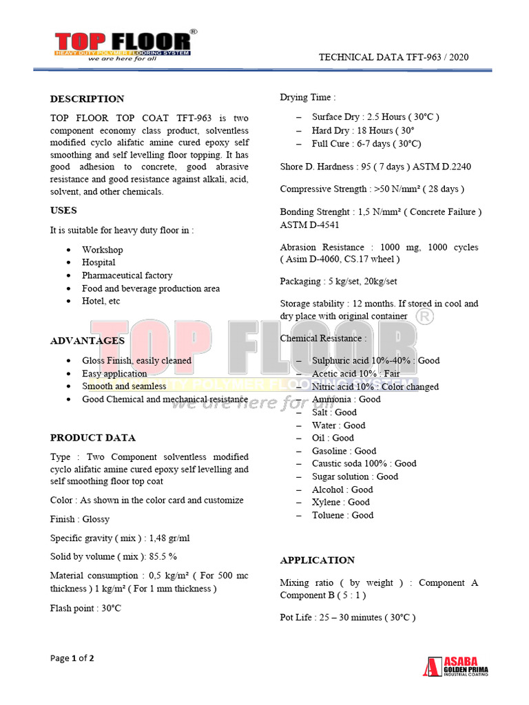 TDS TFT-963 TOP COAT-1 | PDF | Epoxy | Water