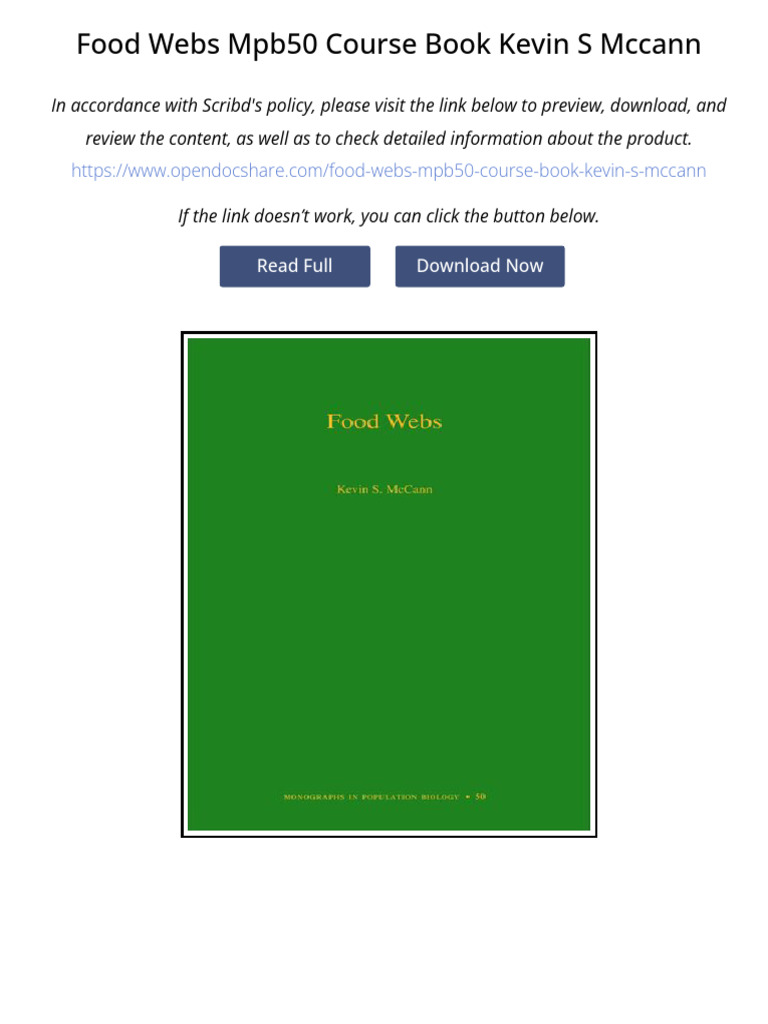 Food Webs Mpb50 Course Book Kevin S Mccann | PDF | Food Web | Stability ...