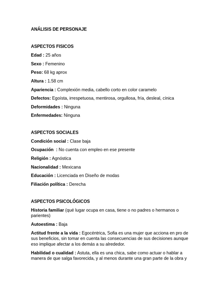 Análisis de Personaje (1) | PDF