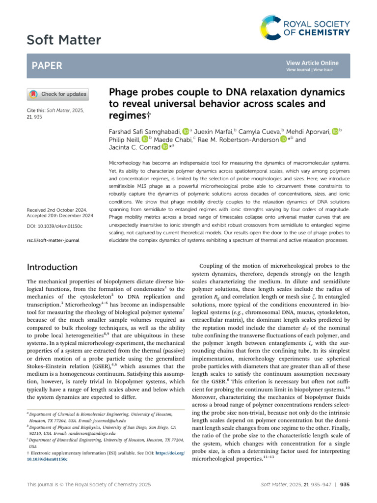 Phage Probes in DNA Relaxation Dynamics | PDF | Polymers | Soft Matter