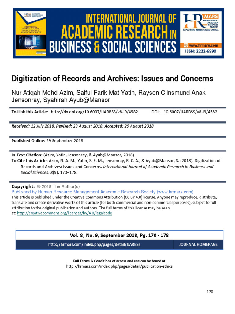Digitization of Records: Key Issues | PDF | Libraries | Archive