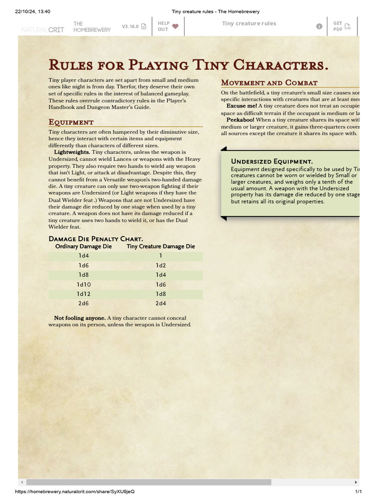 Tiny creature rules - The Homebrewery | PDF | Role Playing Games | Gaming