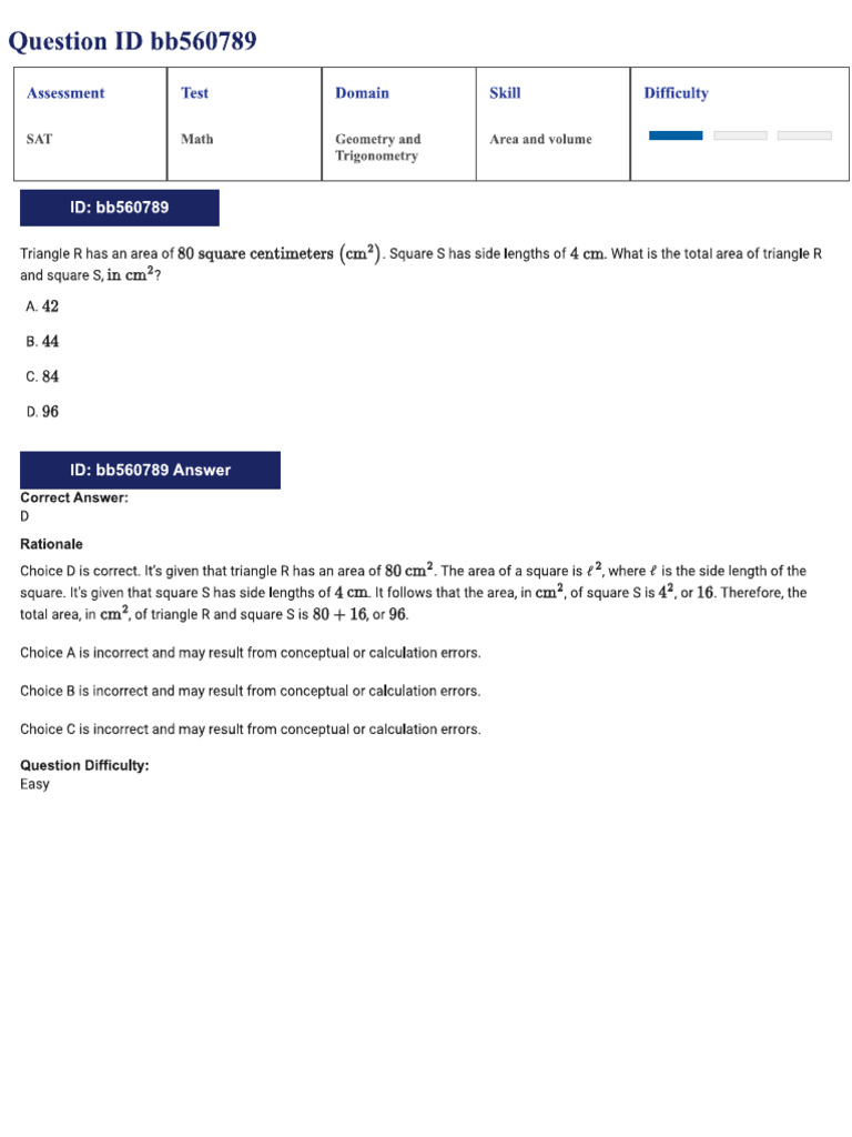 SAT Area & Volume Easy | PDF