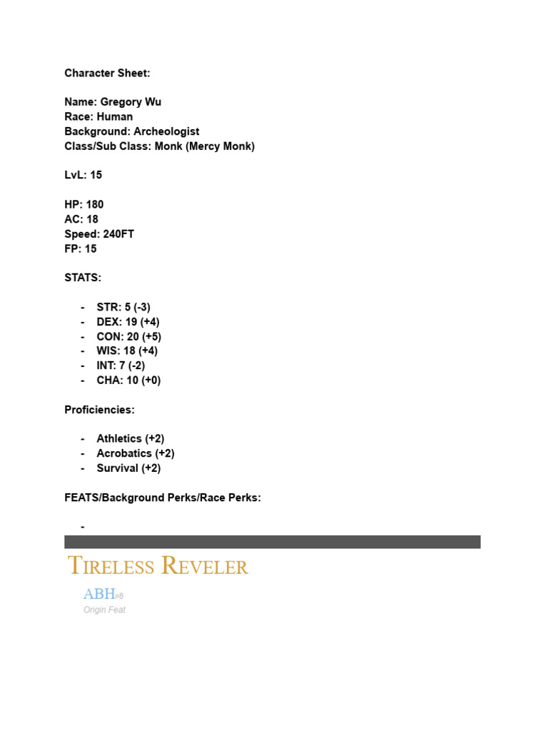 Gregory Wu: Level 15 Mercy Monk Sheet | PDF