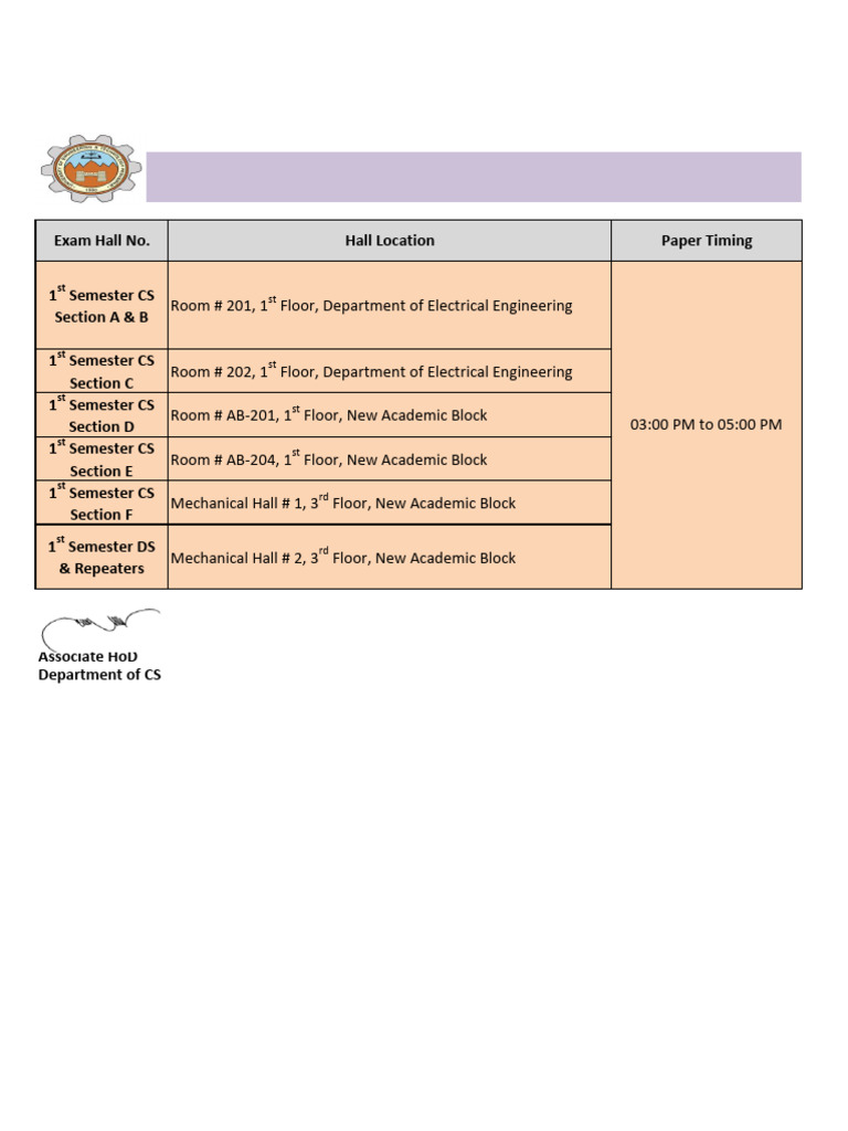 1st Semester Final Term Exam Hall Locations - Fall25 | PDF