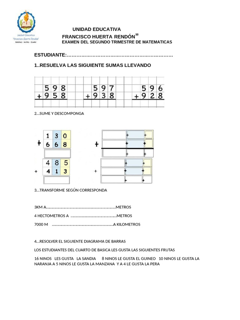 Examen de Matemáticas Segundo Trimestre | PDF