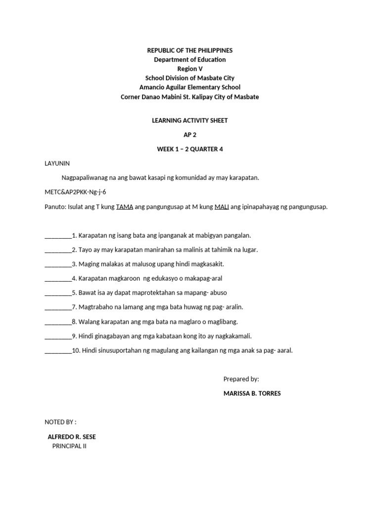 Las Ap2 Week 1 – 2 Quarter 4 | PDF